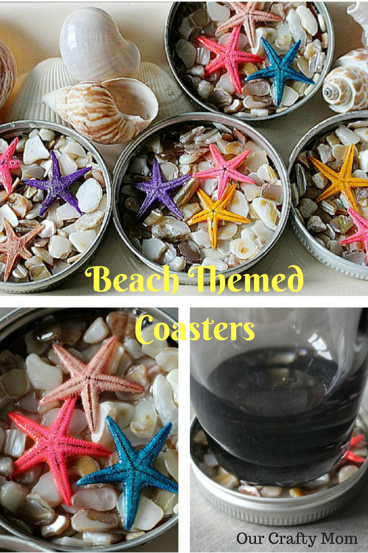 How to Make DIY Beach Themed Coasters From Mason Jar Lids
