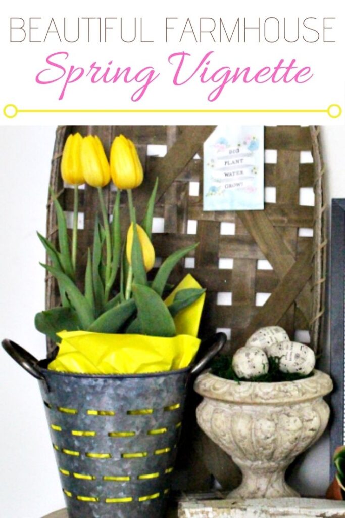 Create A Pretty Farmhouse Spring Vignette With Tulips - Our Crafty Mom