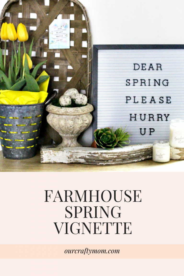 Create A Pretty Farmhouse Spring Vignette With Tulips - Our Crafty Mom