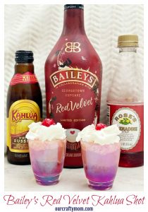 Make A Sweet Red Velvet Bailey's Kahlua Shot - Our Crafty Mom
