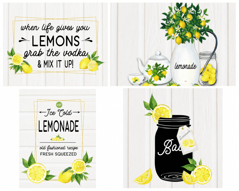 Set of 4 Free Lemon Printables with a Farmhouse Style