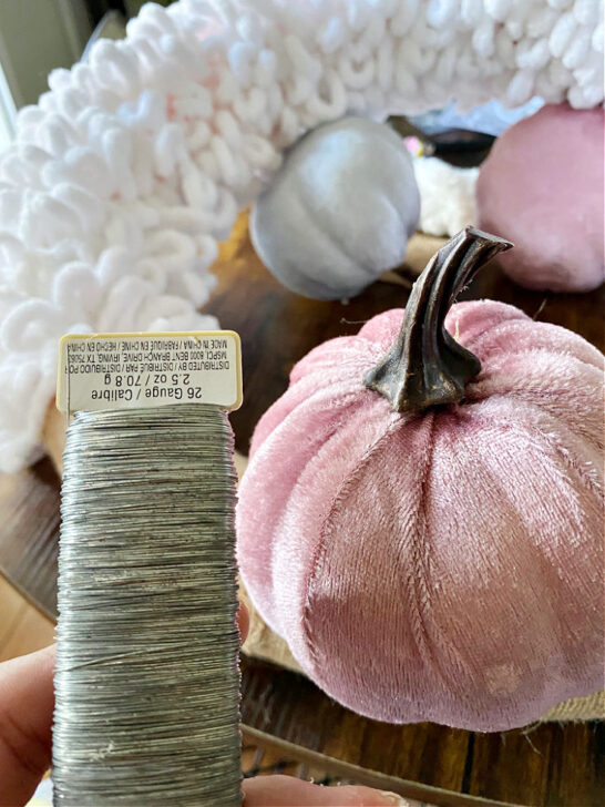 Easy Loop Yarn Wreath for Fall with Velvet Pumpkins