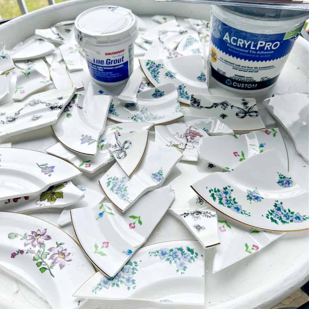 How To Turn Broken Plates into a Beautiful Mosaic Table Top