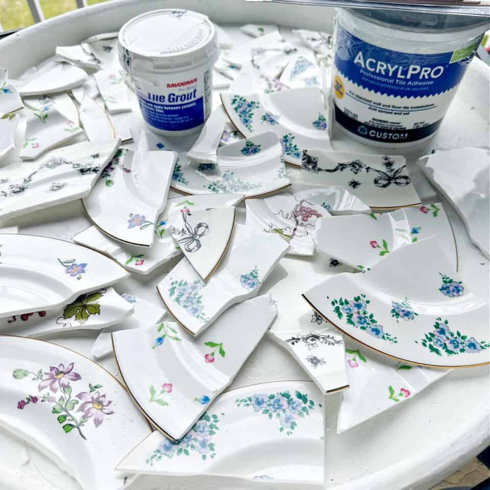 How To Turn Broken Plates into a Beautiful Mosaic Table Top