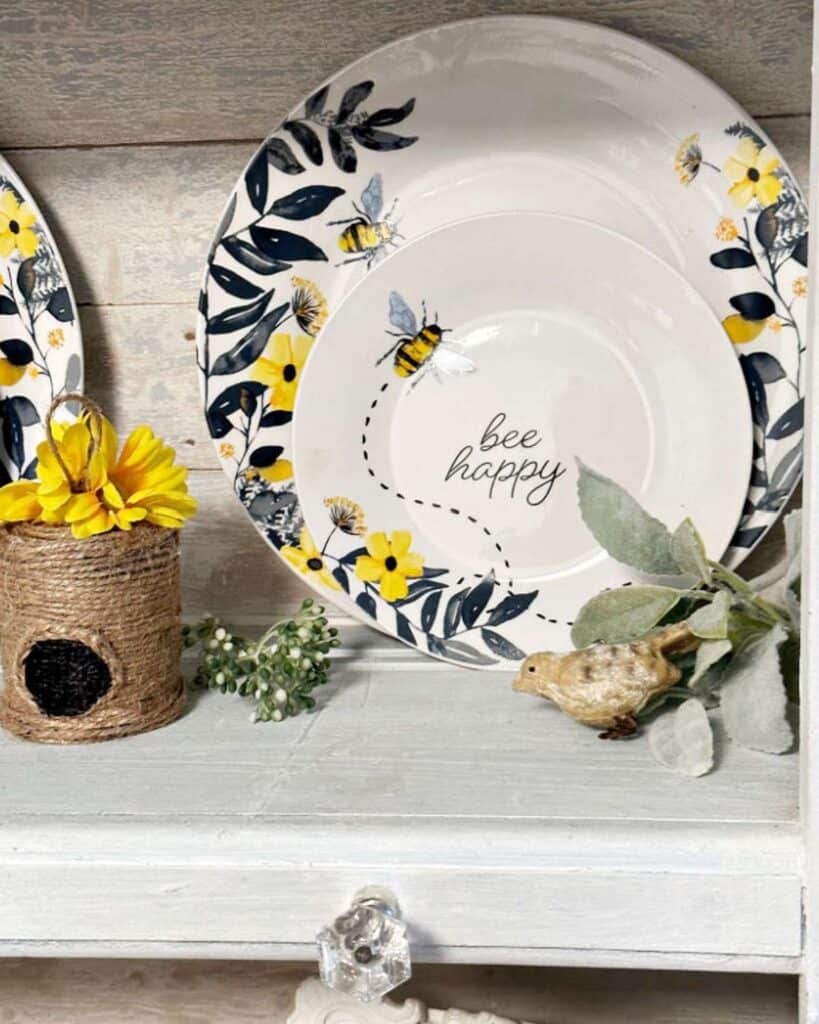 Beautiful Bumble Bee Home Decor On A Farmhouse Hutch