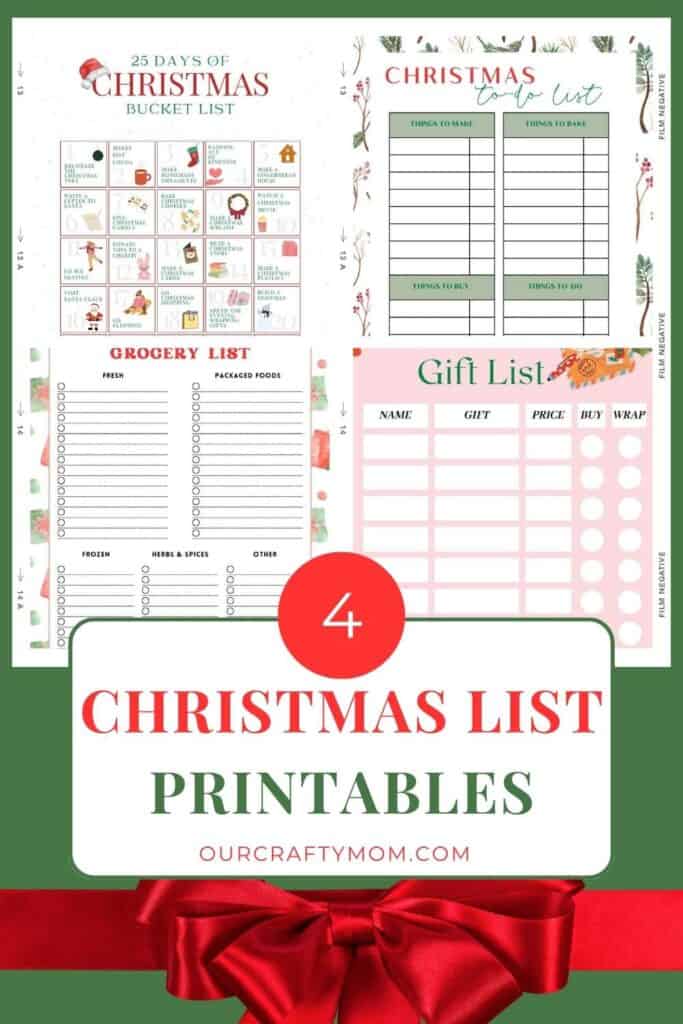 Set of 4 Printable Christmas List Ideas to Download Free 2025!