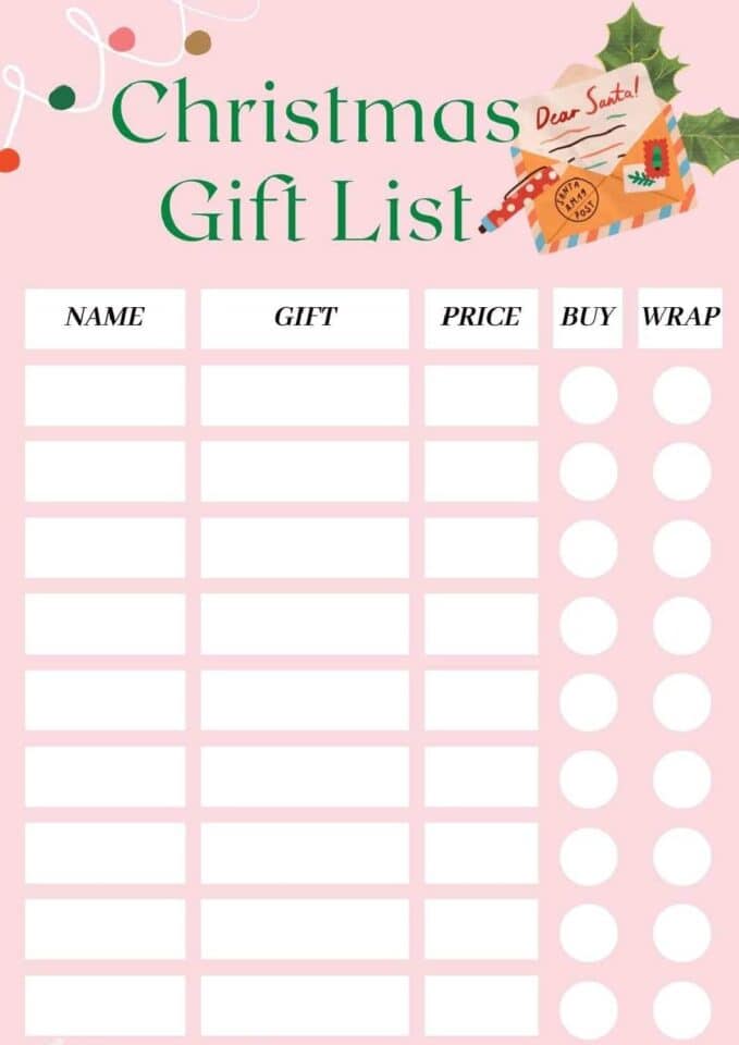 Set of 4 Printable Christmas List Ideas to Download Free 2025!