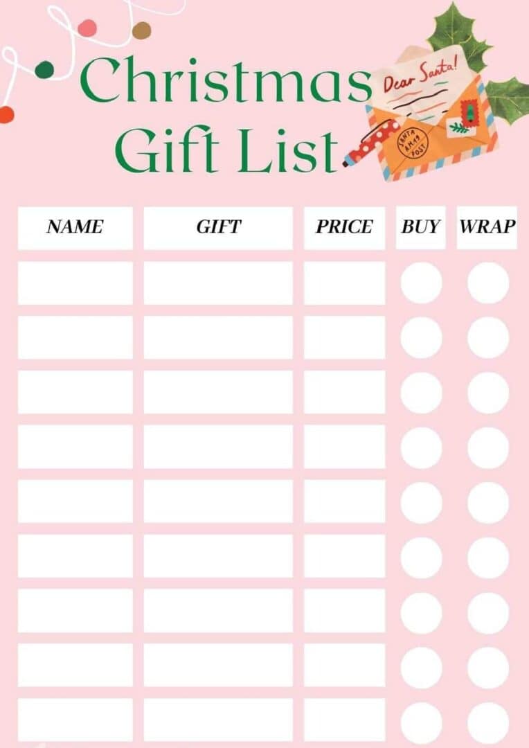 Set of 4 Printable Christmas List Ideas to Download Free 2025!