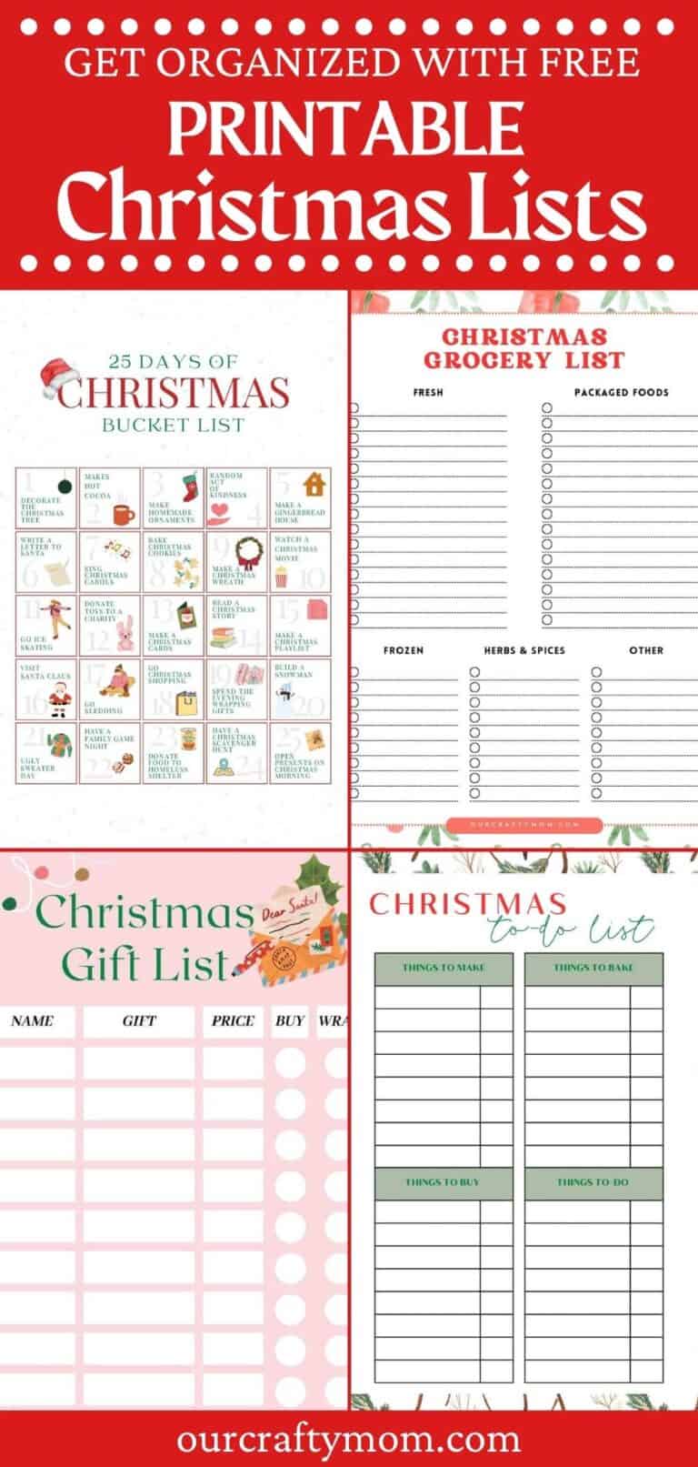 Set of 4 Printable Christmas List Ideas to Download Free!