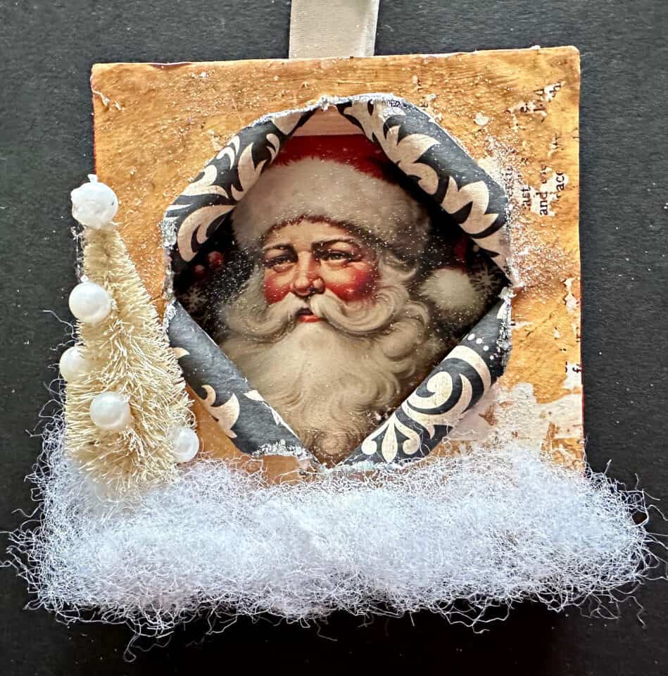 How to Make Easy Mini Busted Canvas Vintage Santa Ornaments