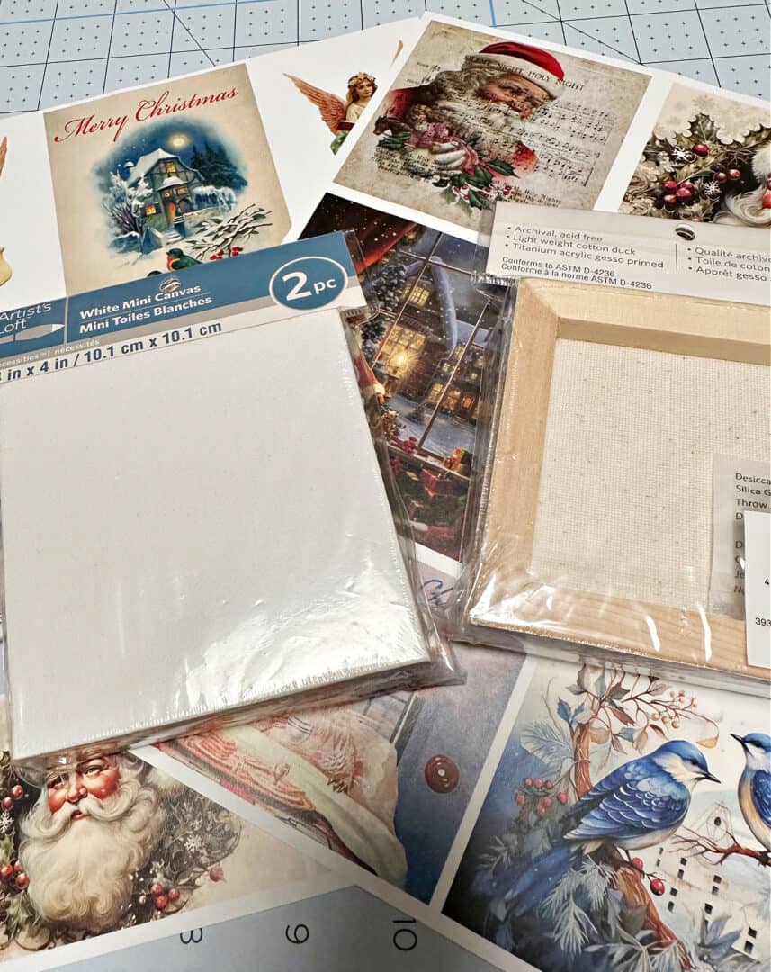 How to Make Easy Mini Busted Canvas Vintage Santa Ornaments
