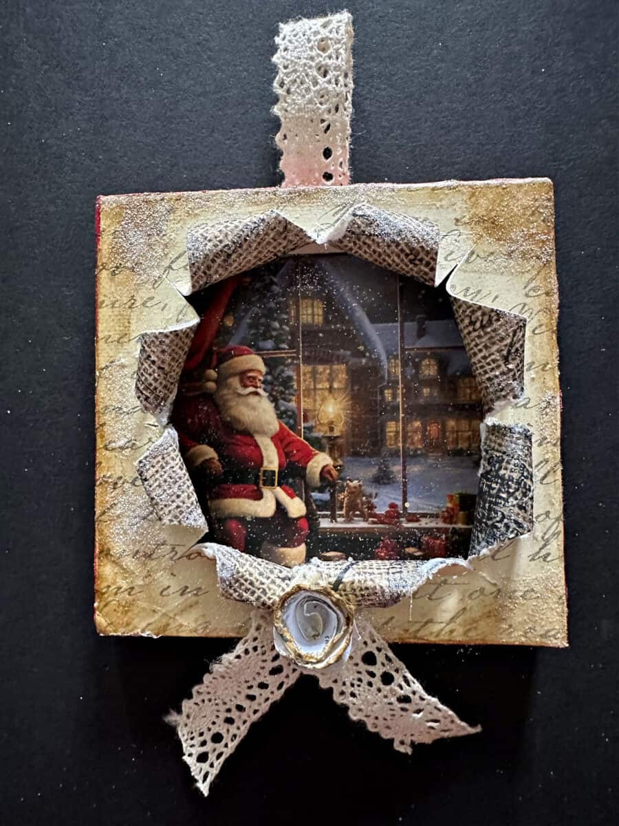 How to Make Easy Mini Busted Canvas Vintage Santa Ornaments