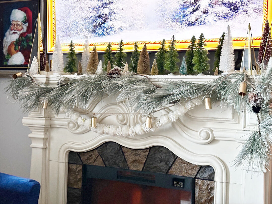 Cozy Christmas Mantel Decor with Bottle Brush Trees