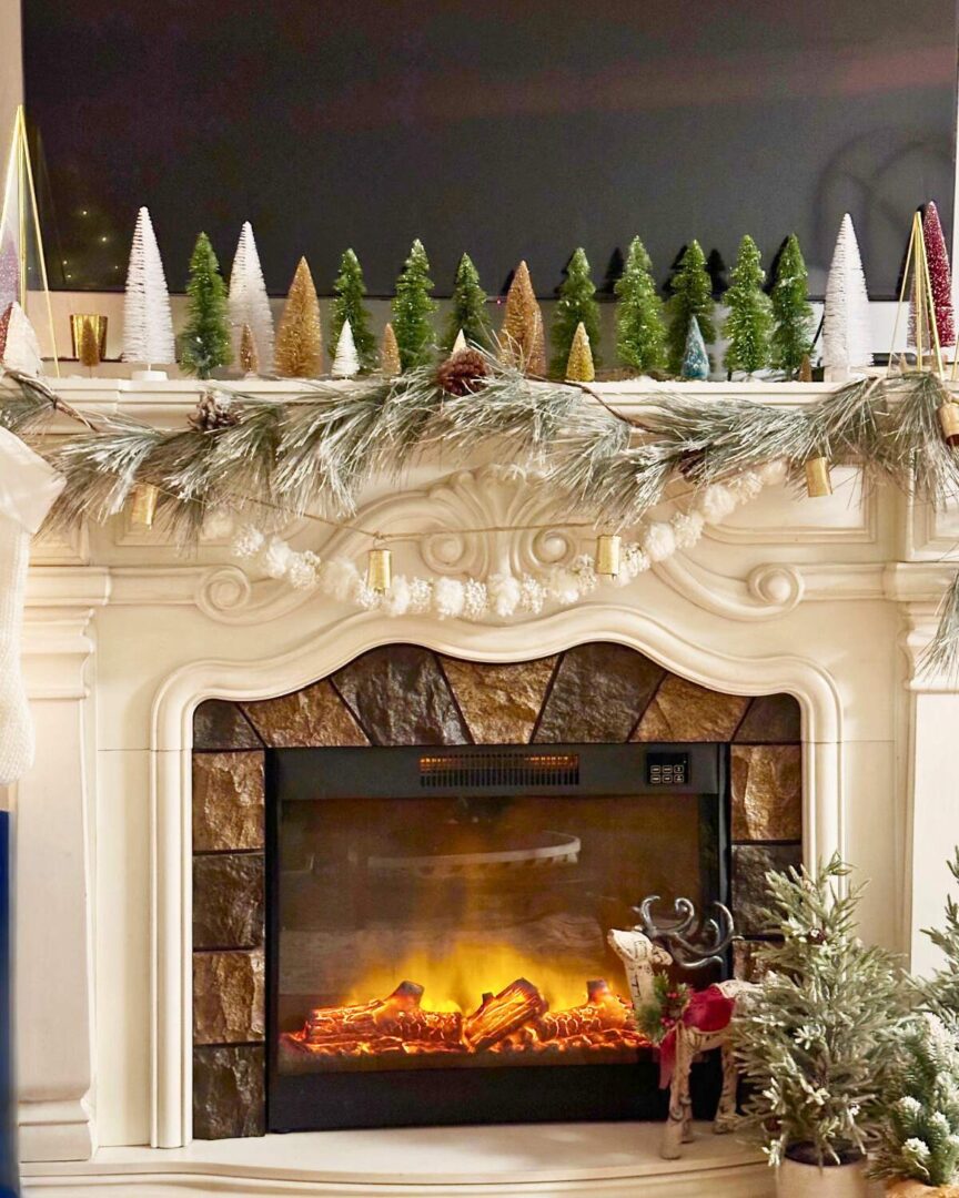 Cozy Christmas Mantel Decor with Bottle Brush Trees