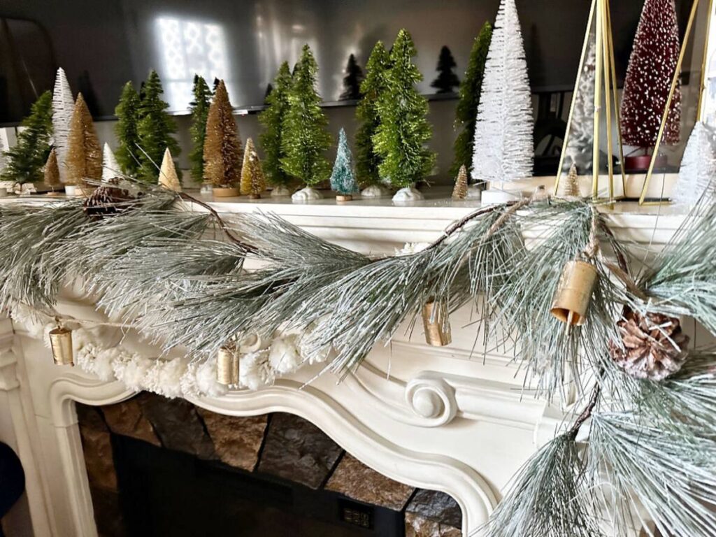 Cozy Christmas Mantel Decor with Bottle Brush Trees