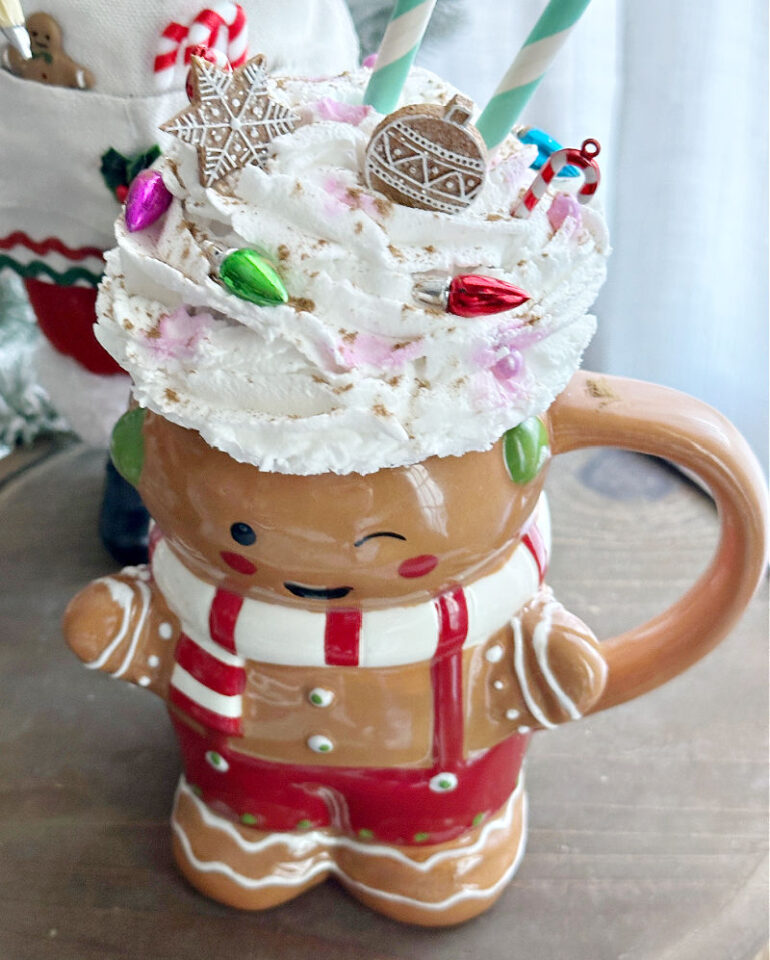DIY Gingerbread Mugs with Faux Whipped Cream Toppers