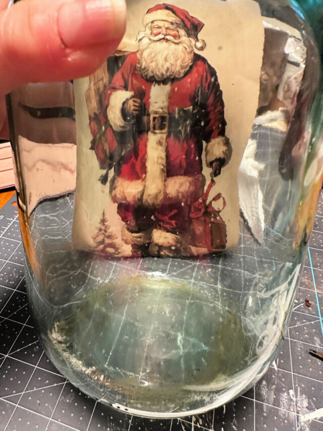 How to Reverse Decoupage on Glass (Lighted Christmas Jar)