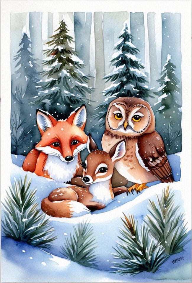 Beautiful Winter Scene with Animals Free Printables