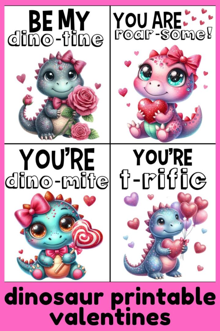 Free Dinosaur Valentine Printable Cards for Kids