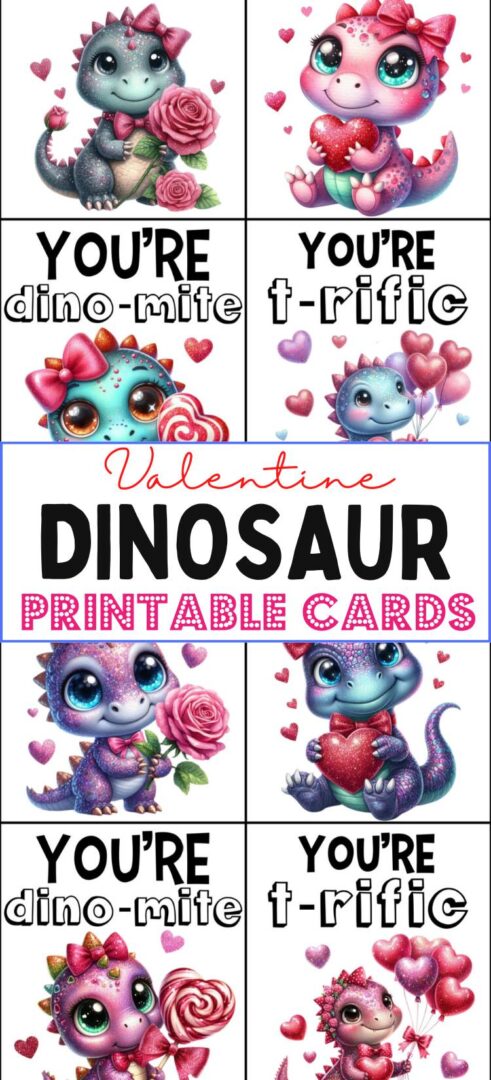 Free Dinosaur Valentine Printable Cards for Kids