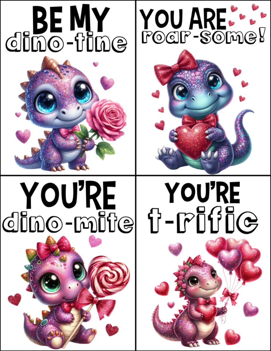 Free Dinosaur Valentine Printable Cards for Kids