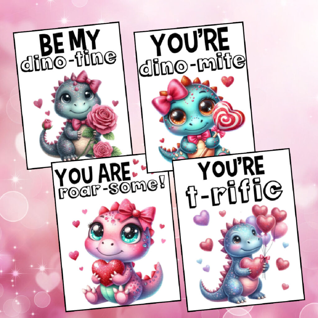 Free Dinosaur Valentine Printable Cards for Kids