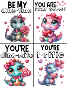 Free Dinosaur Valentine Printable Cards for Kids