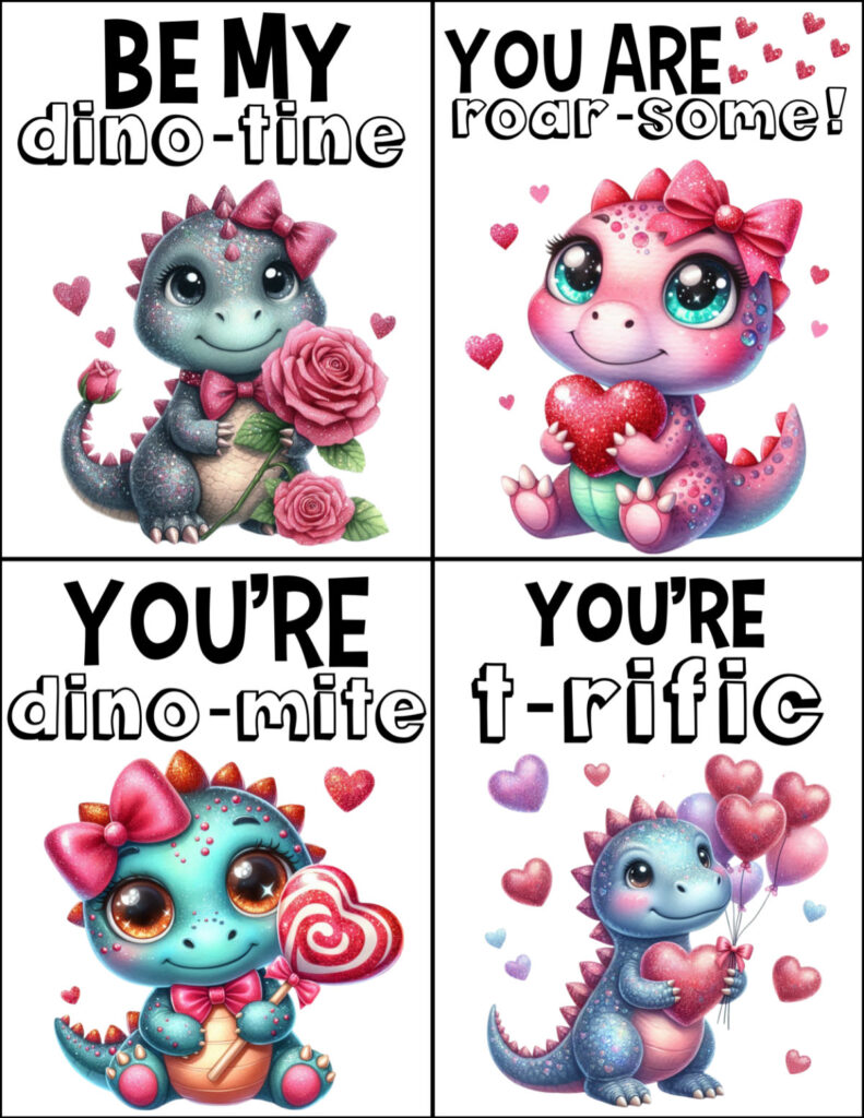 Free Dinosaur Valentine Printable Cards for Kids