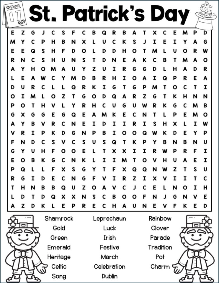 St. Patrick's Day Word Search Free Printable for Kids - Our Crafty Mom