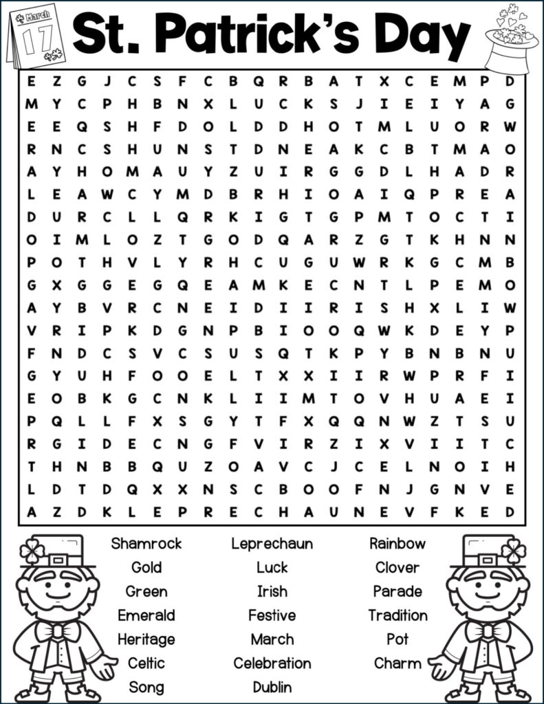St. Patrick's Day Word Search Free Printable for Kids - Our Crafty Mom
