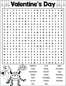Valentine's Day Word Search Free Printable for Kids