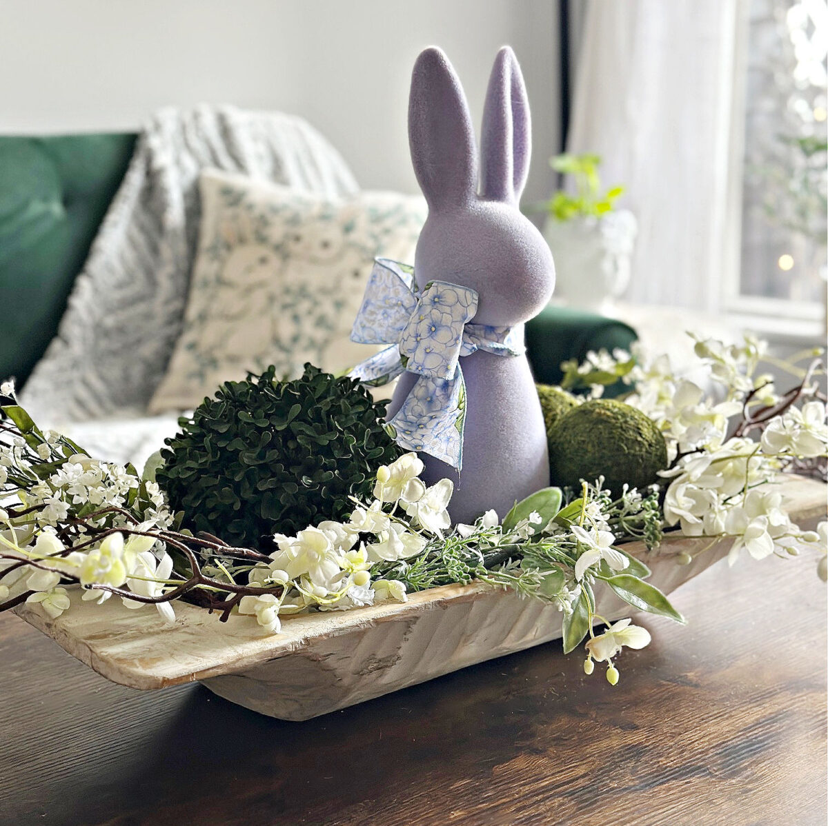 Wooden Dough Bowl Centerpiece for Spring - Our Crafty Mom
