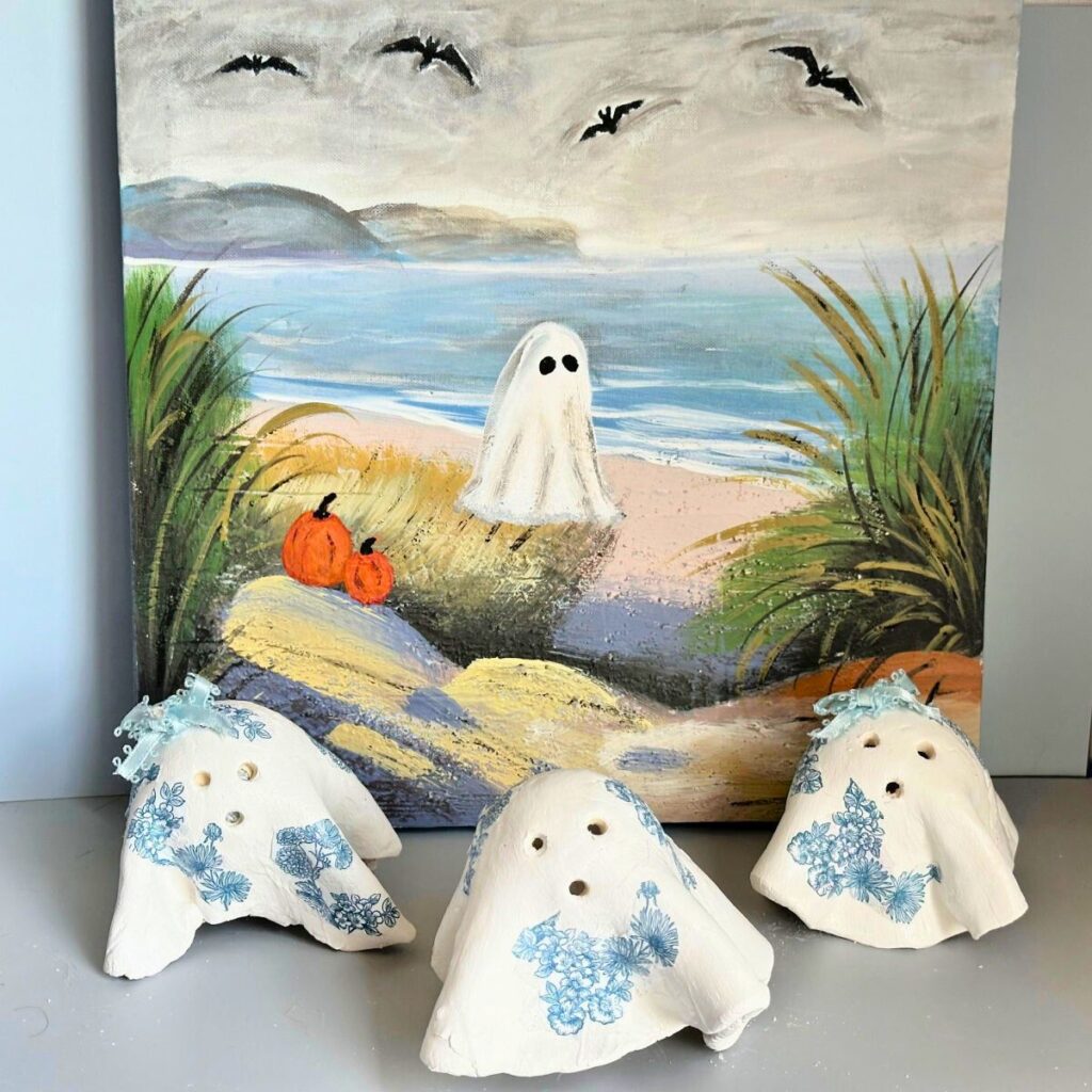 DIY Floral Air Dry Clay Ghosts for Summerween!! - Our Crafty Mom