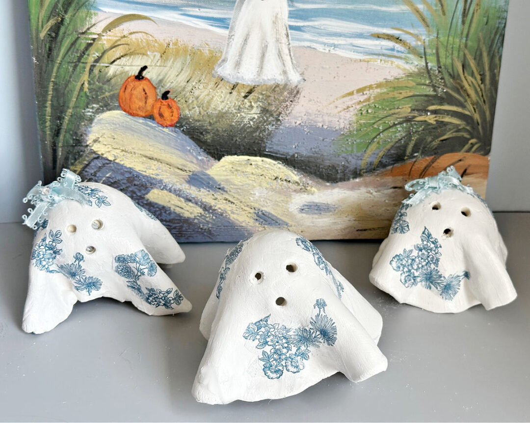 DIY Floral Air Dry Clay Ghosts for Summerween!! - Our Crafty Mom