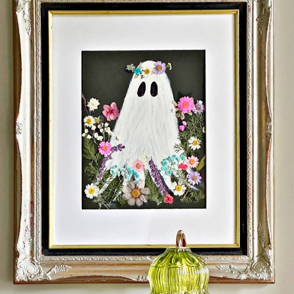 Cute Ghost Painting with Pressed Flowers for Summerween