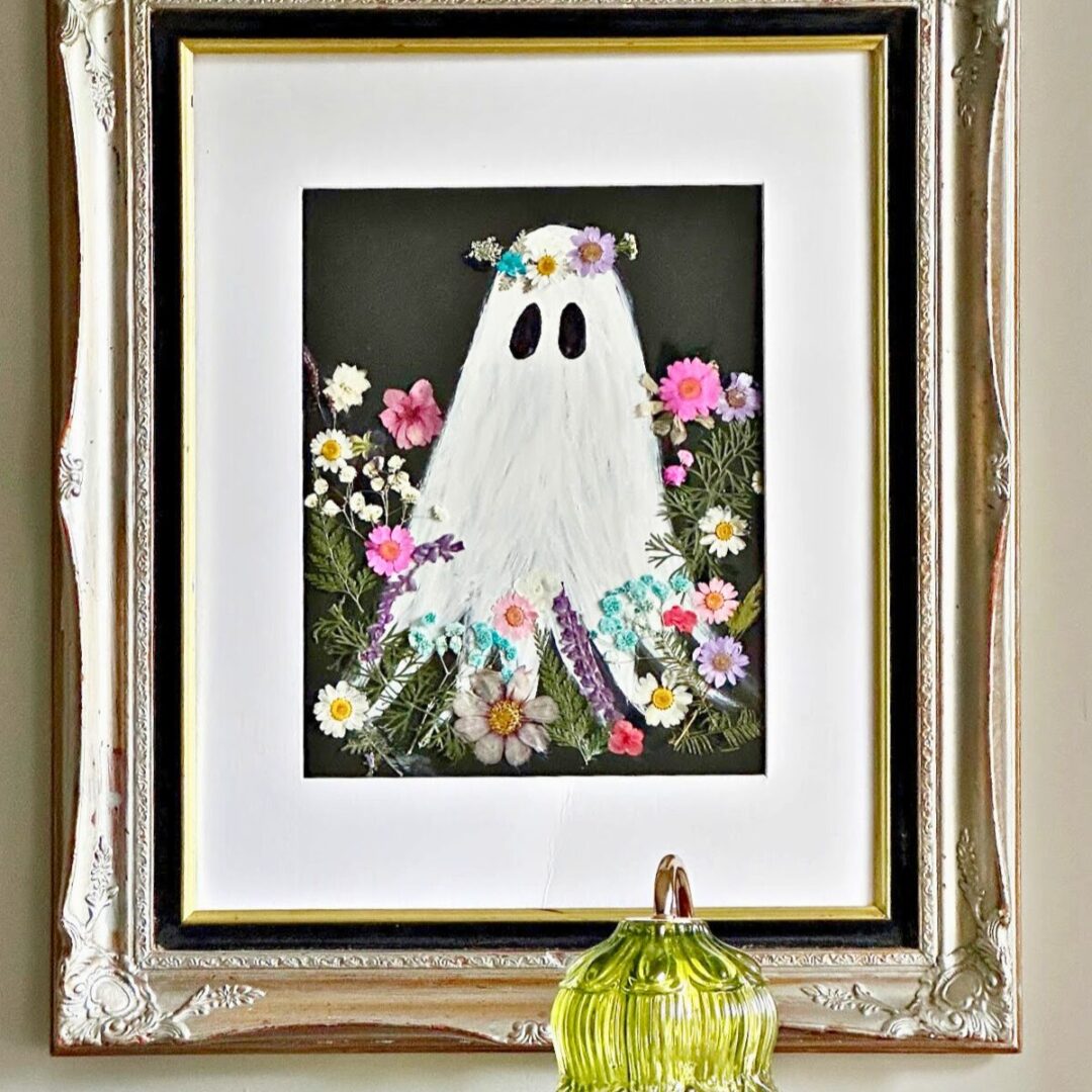 Cute Ghost Painting with Pressed Flowers for Summerween