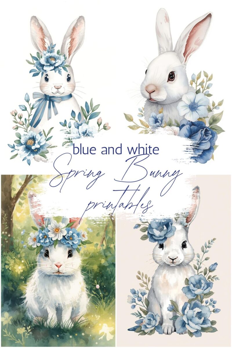 Blue and White Spring Bunny Printables - Our Crafty Mom