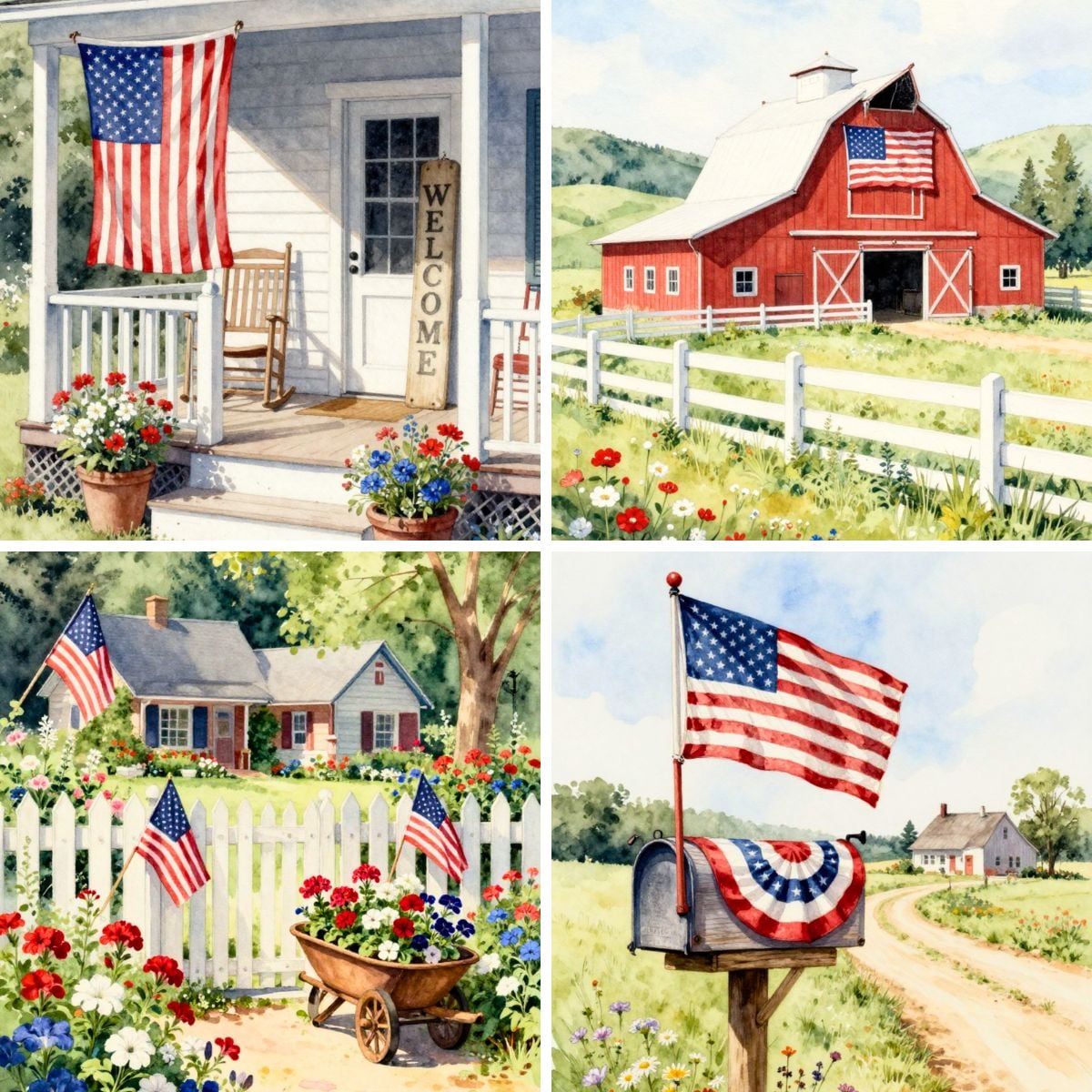 Free Fourth of July Printables With Watercolor Country Scenes